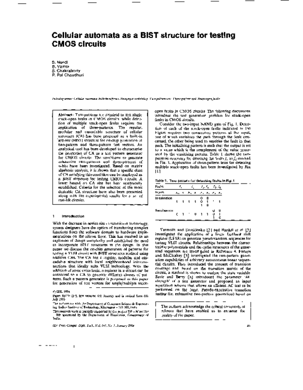 Pdf Cellular Automata As A Bist Structure For Testing Cmos Circuits