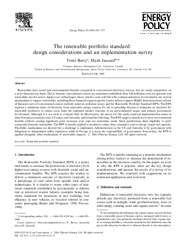 (PDF) The renewable portfolio standard