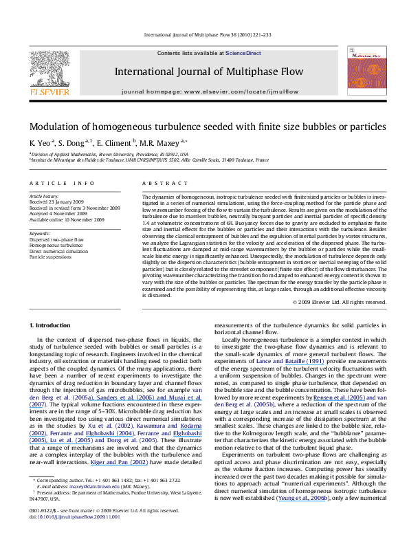 Pdf Modulation Of Homogeneous Turbulence Seeded With Finite Size Bubbles Or Particles
