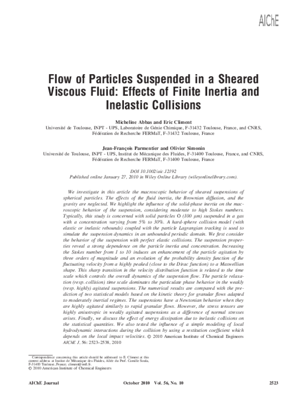 (PDF) Flow of particles suspended in a sheared viscous fluid: Effects of finite inertia and ...