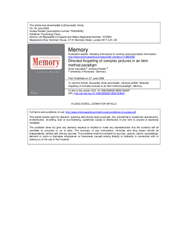 (PDF) Directed forgetting of complex pictures in an item method paradigm
