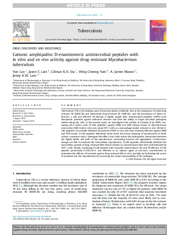 (PDF) Antimicrobial Peptides Against Mycobacterium Tuberculosis | Susmitha Reddy - Academia.edu