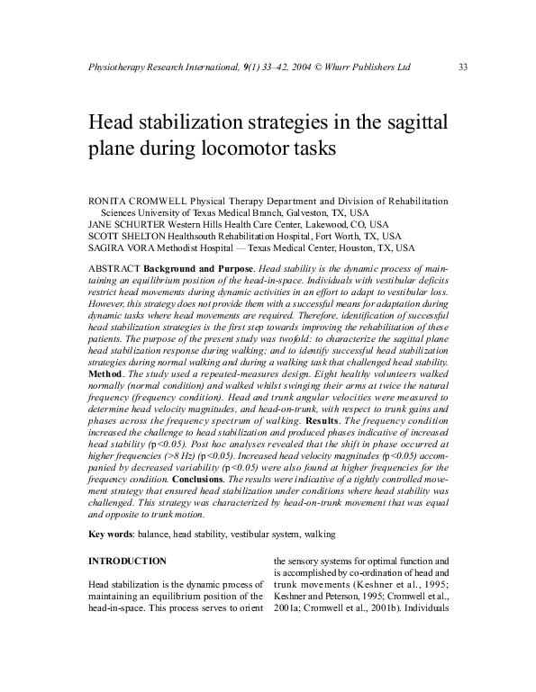 (PDF) Head stabilization strategies in the sagittal plane during ...