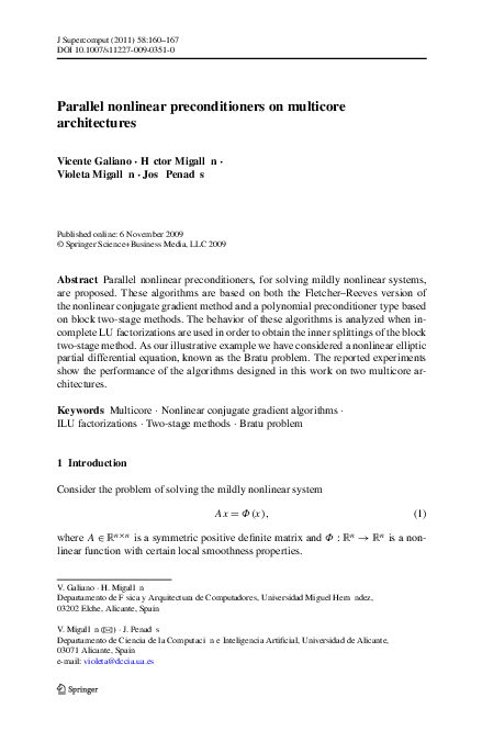 (PDF) Parallel nonlinear preconditioners on multicore architectures