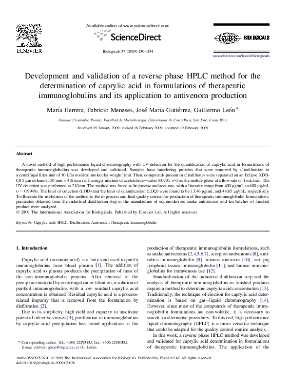 (PDF) Development and validation of a reverse phase HPLC method for the determination of ...