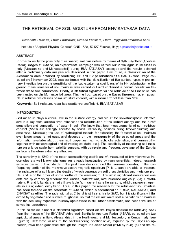(PDF) The retrieval of soil moisture from ENVISAT/ASAR data
