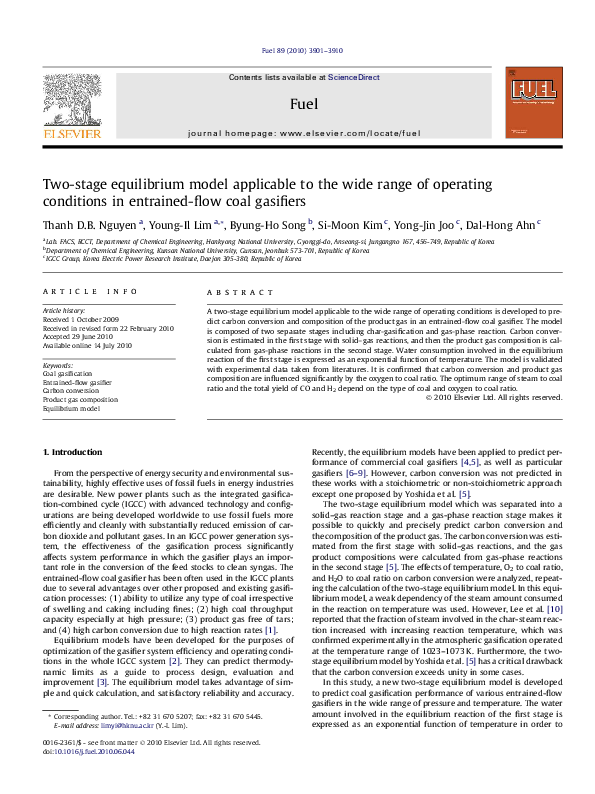 Pdf Two Stage Equilibrium Model Applicable To The Wide Range Of Operating Conditions In