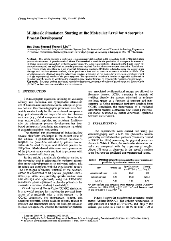 (PDF) Multiscale Simulation Starting at the Molecular Level for Adsorption Process Development