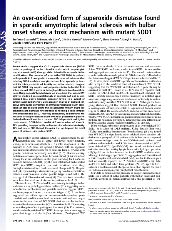 (PDF) An over-oxidized form of superoxide dismutase found in sporadic ...