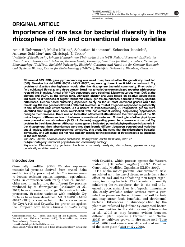 (PDF) Importance of rare taxa for bacterial diversity in the ...