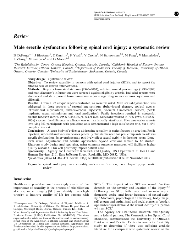 (PDF) Male erectile dysfunction following spinal cord injury: a ...