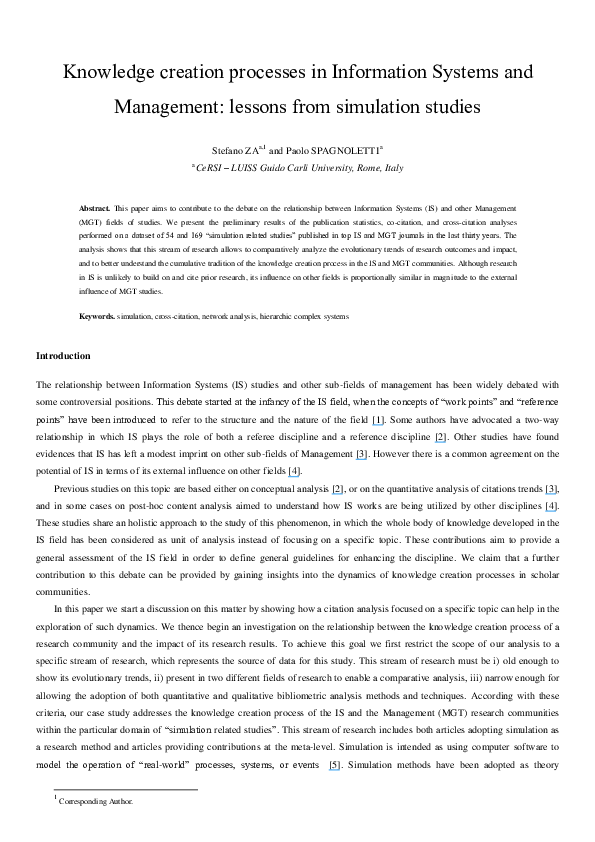 (PDF) IS and Management: Insights from Simulations