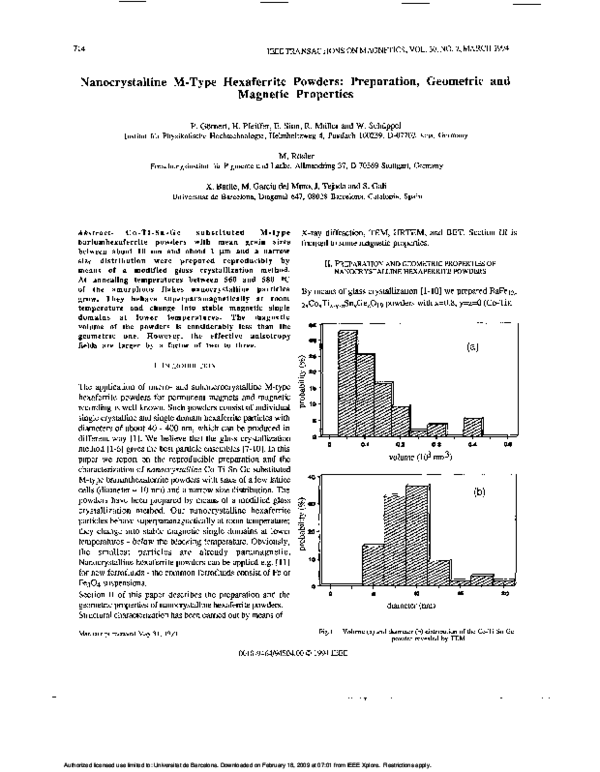 (PDF) Nanocrystalline M-type hexaferrite powders: preparation ...