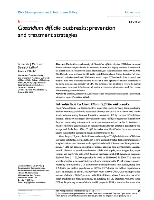 (PDF) Clostridium difficile outbreaks: prevention and treatment ...