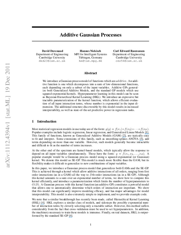 (PDF) Additive Gaussian Processes
