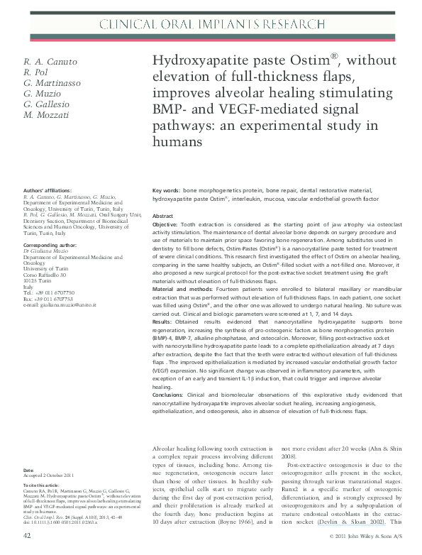 (PDF) Hydroxyapatite paste Ostim ® , without elevation of full ...