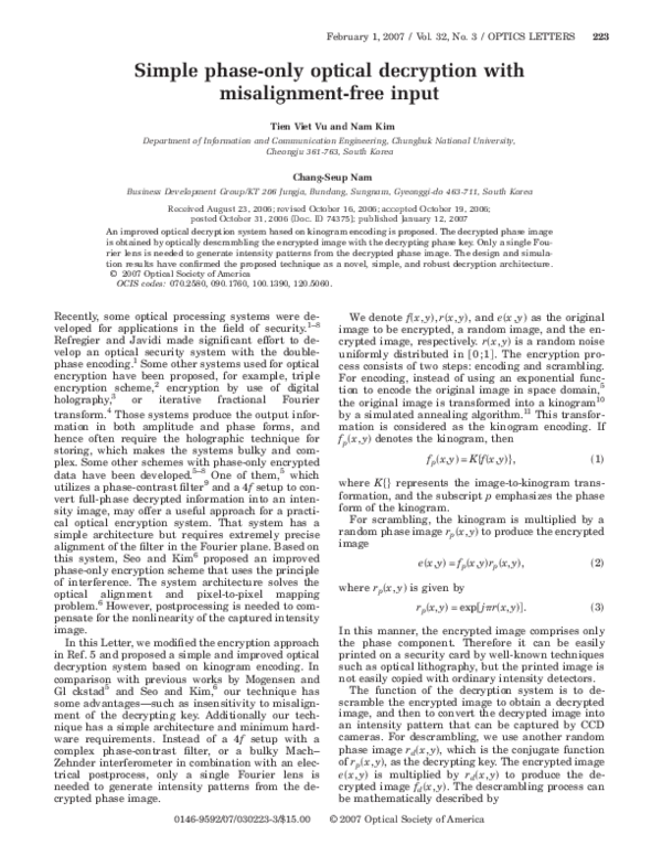 (PDF) Simple phase-only optical decryption with misalignment-free input