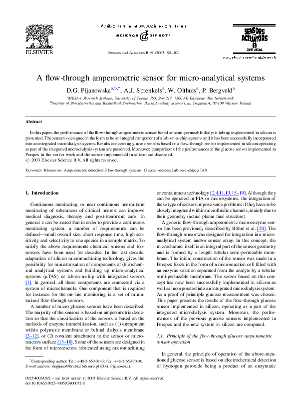 Pdf A Flow Through Amperometric Sensor For Micro Analytical Systems