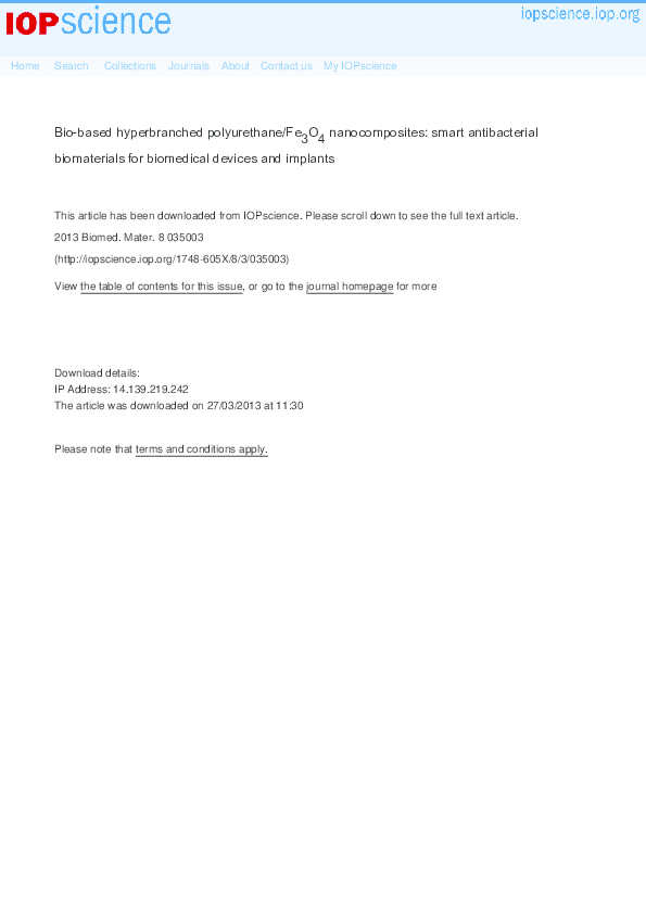 (PDF) Bio-based hyperbranched polyurethane/Fe 3 O 4 nanocomposites ...