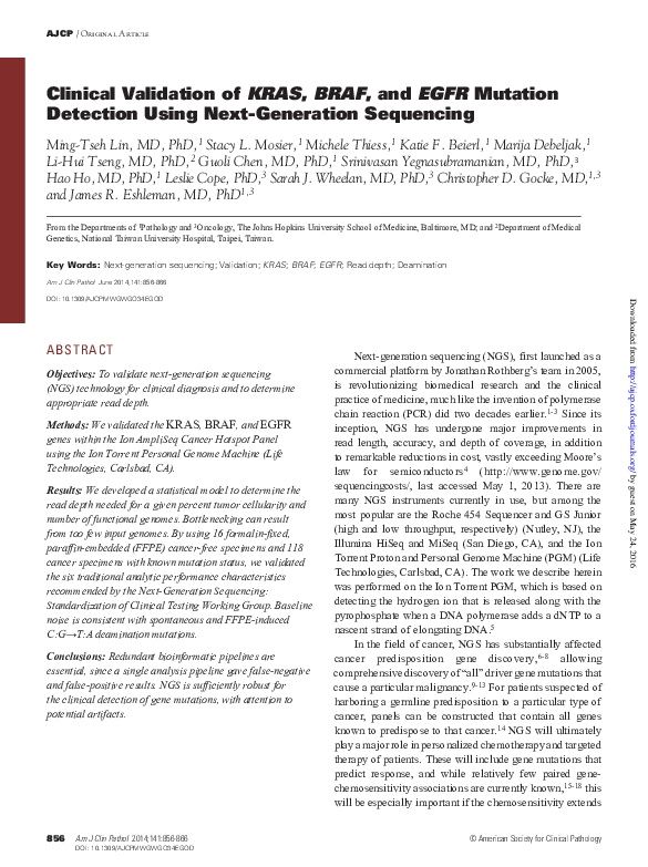 Pdf Clinical Validation Of Kras Braf And Egfr Mutation Detection Using Next Generation