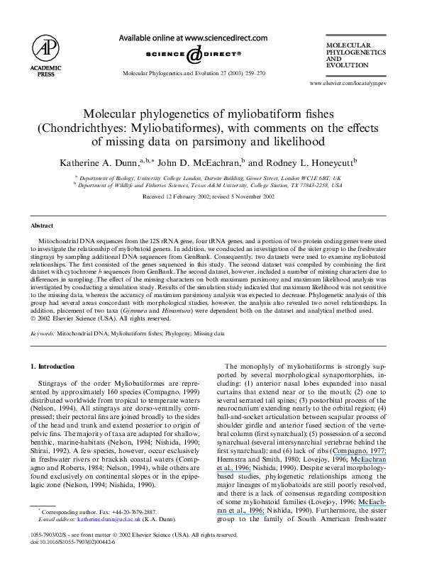 (PDF) Molecular phylogenetics of myliobatiform fishes (Chondrichthyes ...