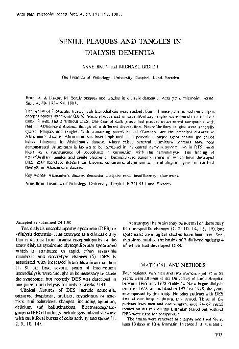 (PDF) Senile Plaques and Tangles in Dialysis Dementia