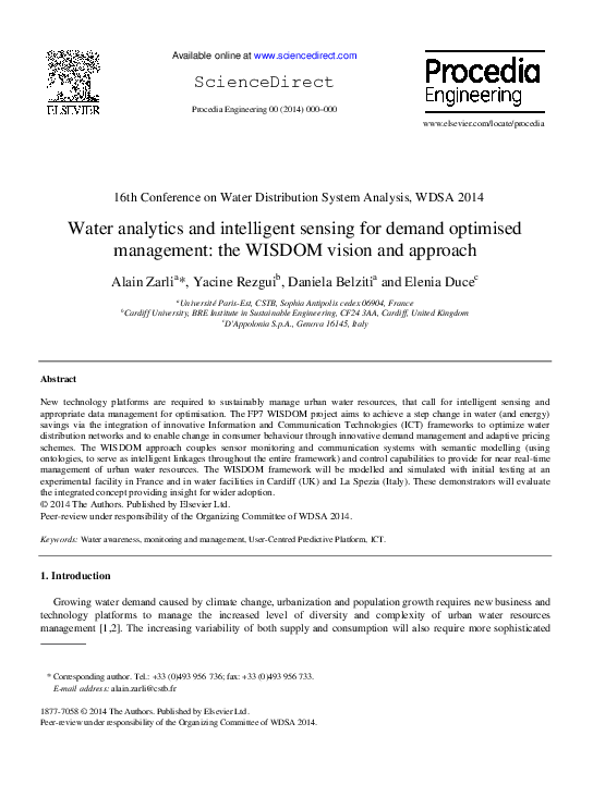 (PDF) Water Analytics and Intelligent Sensing for Demand Optimised ...