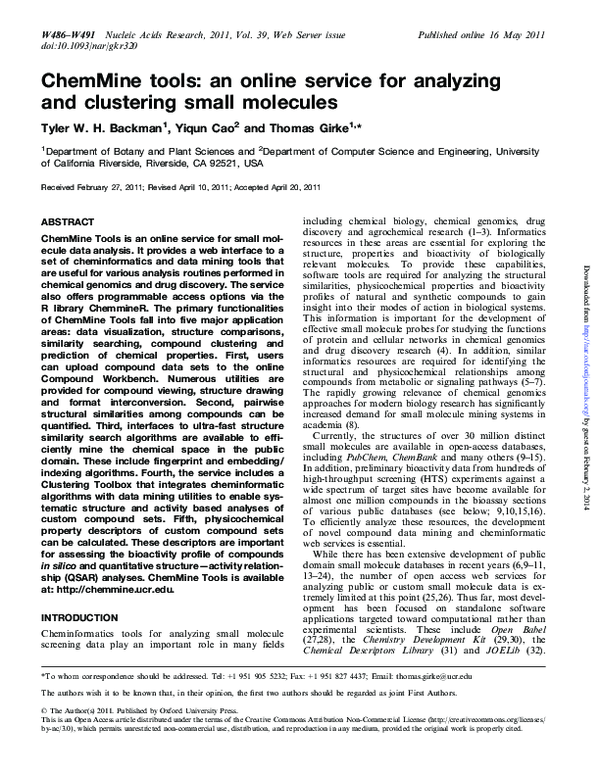 (PDF) ChemMine tools: an online service for analyzing and clustering ...
