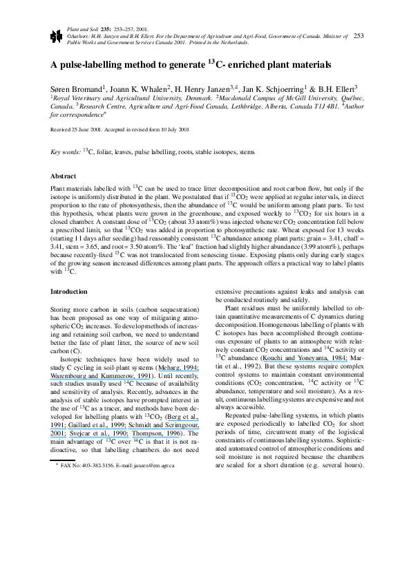 (PDF) A pulse-labelling method to generate 13C-enriched plant materials