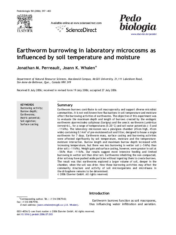 (PDF) Earthworm burrowing in laboratory microcosms as influenced by ...