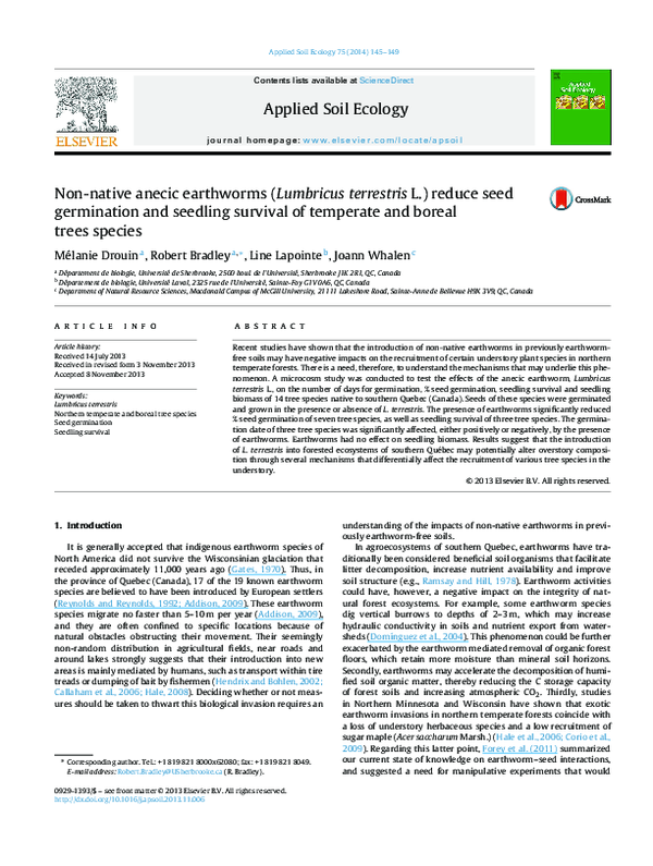 (PDF) Non-native anecic earthworms (Lumbricus terrestris L.) reduce ...
