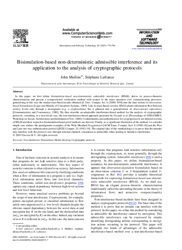 (PDF) Bisimulation-based Non-deterministic Admissible Interference and its Application to the ...