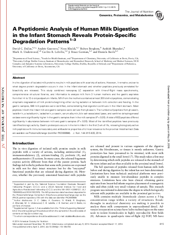 (PDF) A Peptidomic Analysis of Human Milk Digestion in the Infant ...
