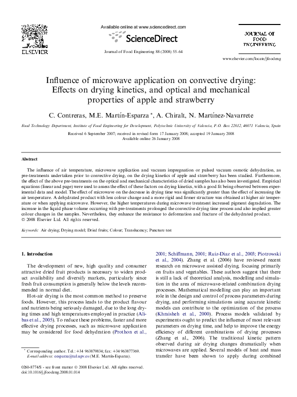 Pdf Influence Of Microwave Application On Convective Drying Effects