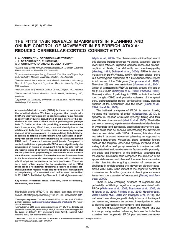 (PDF) The Fitts task reveals impairments in planning and online control ...