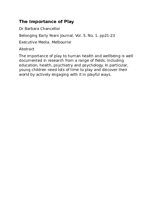 (DOC) The Importance of Play