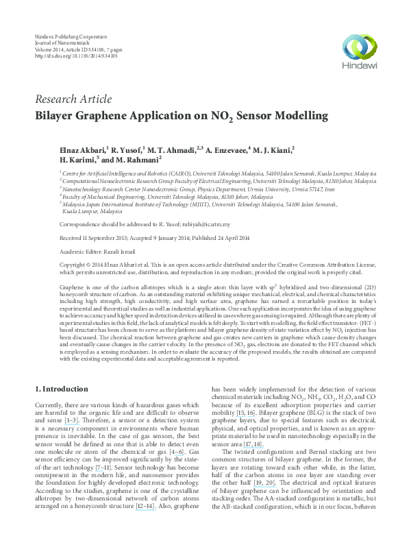 (PDF) Bilayer Graphene Application on NO2 Sensor Modelling