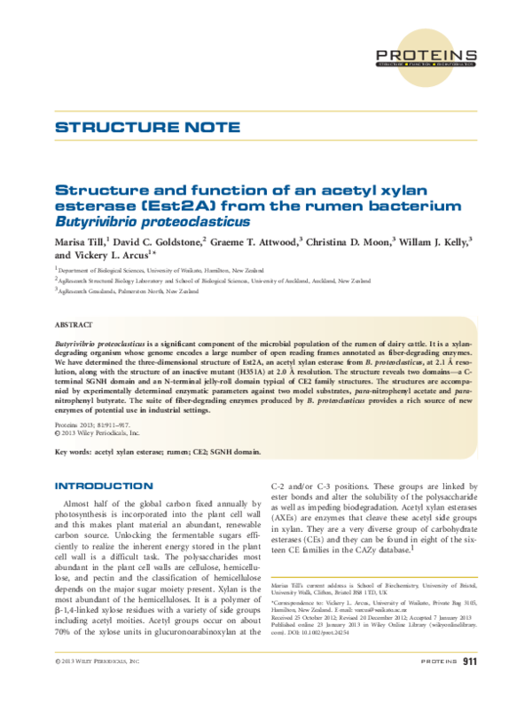 (PDF) Structure and function of an acetyl xylan esterase (Est2A) from ...