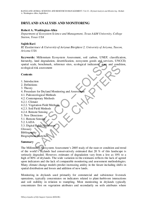 (PDF) DRYLAND ANALYSIS AND MONITORING