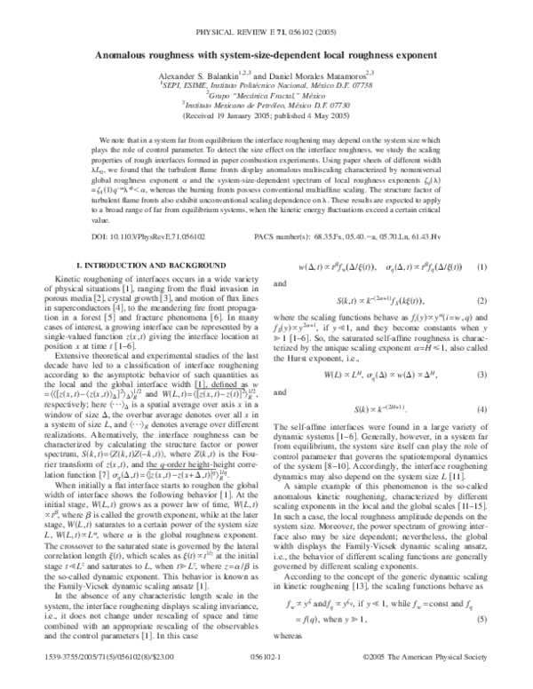 (PDF) Anomalous roughness with system-size-dependent local roughness exponent