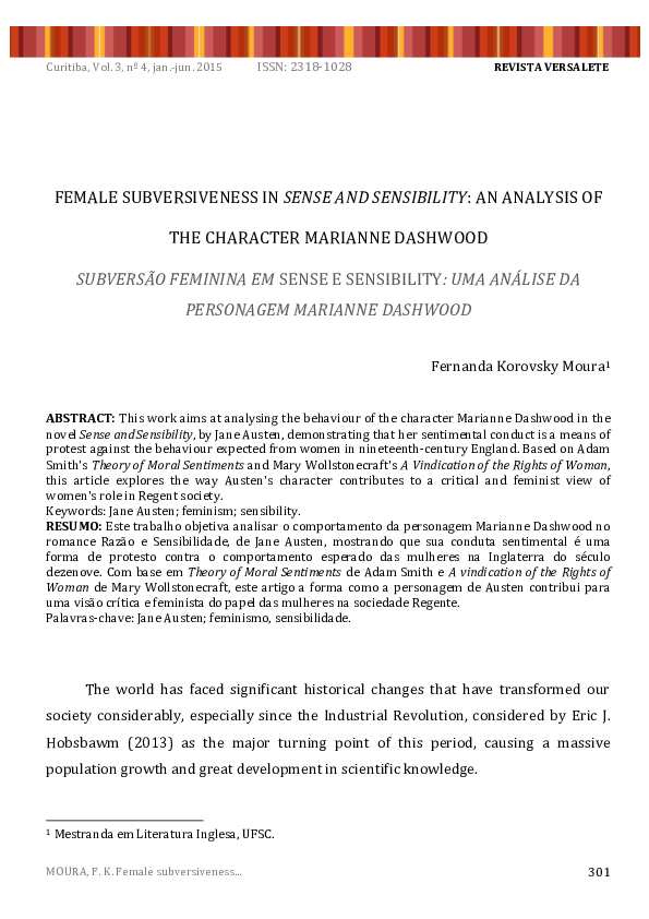 (PDF) Female subversiveness in "Sense and Sensibility": An analysis of ...