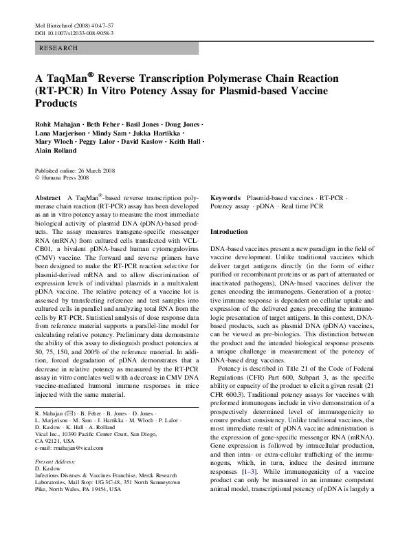 (PDF) A TaqMan® Reverse Transcription Polymerase Chain Reaction (RT-PCR ...
