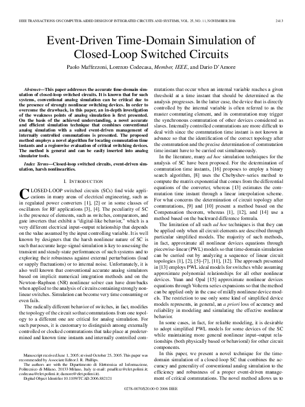 Pdf Event Driven Time Domain Simulation Of Closed Loop Switched Circuits