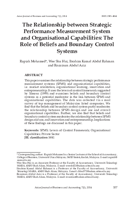 (PDF) The Relationship between Strategic Performance Measurement System and Organisational ...