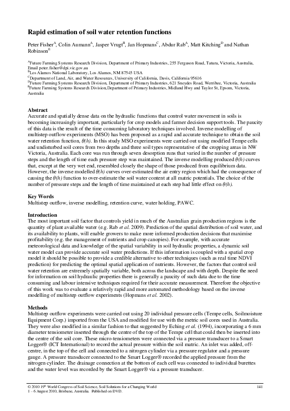 (PDF) Rapid estimation of soil water retention functions