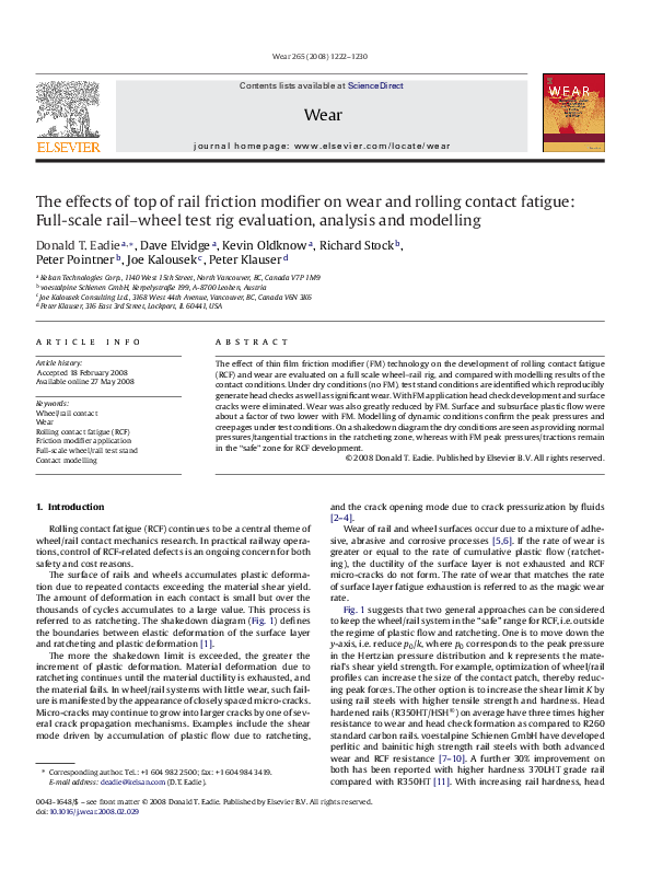 (PDF) The effects of top of rail friction modifier on wear and rolling ...