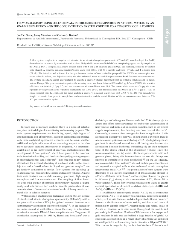 Pdf Flow Analysis By Using Solenoid Valves For As Iii Determination In Natural Waters By An