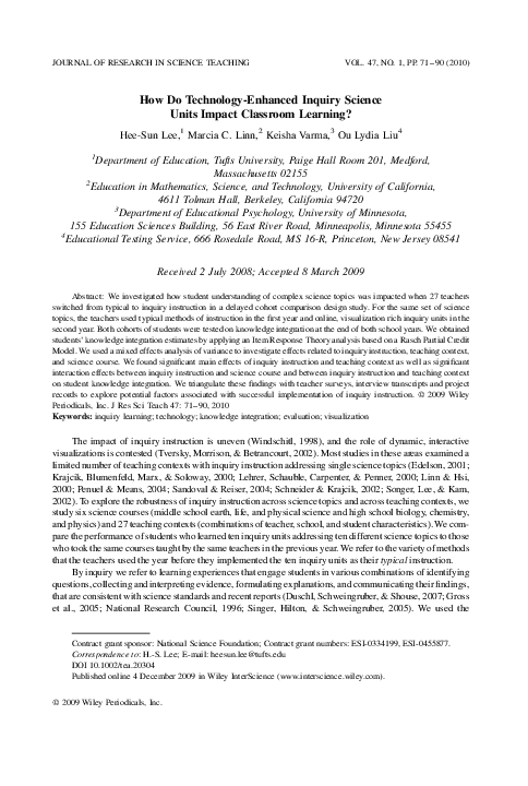 (PDF) How do technology-enhanced inquiry science units impact classroom learning?