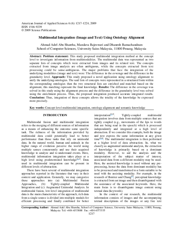 (PDF) Multimodal Integration (Image and Text) Using Ontology Alignment