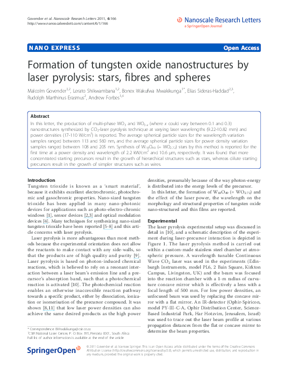 (PDF) Formation of tungsten oxide nanostructures by laser pyrolysis ...